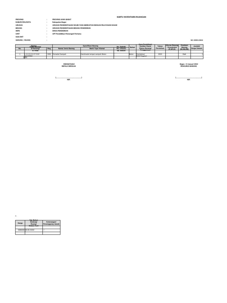 Contoh Format Kelengkapan Sarpras-Inventaris | PDF