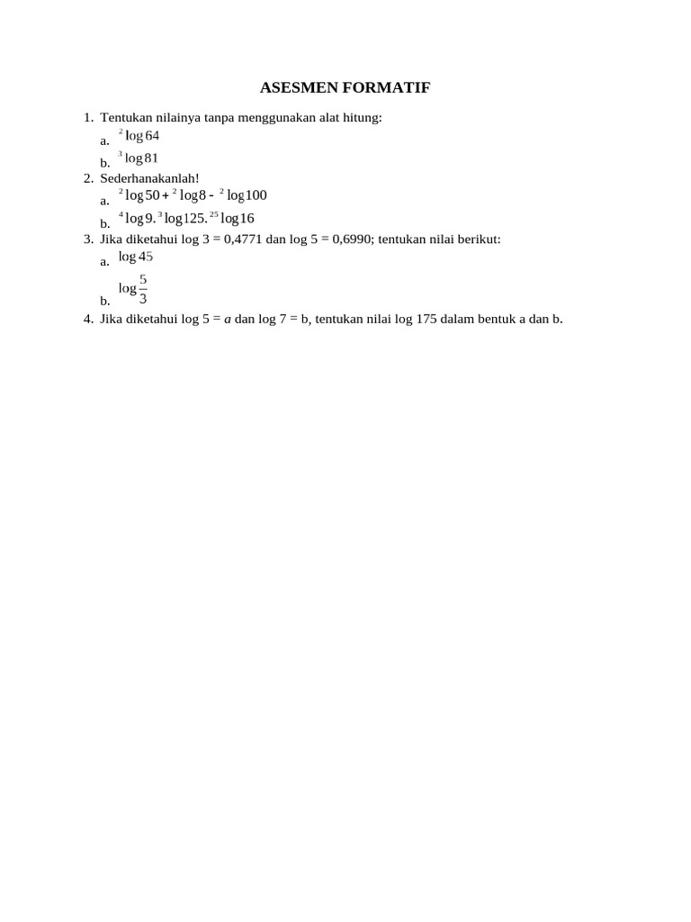Asesmen Formatif Logaritma | PDF
