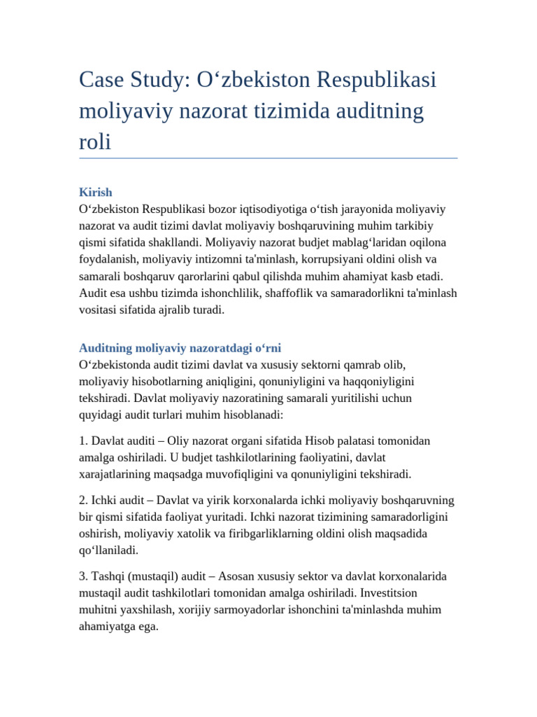 Audit Case Study Uzbekistan Elbek | PDF