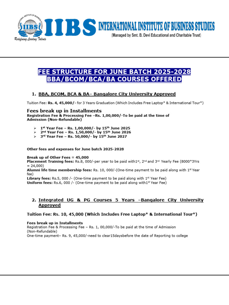 IIBS Bengaluru Fee Structure 2025-2028 | PDF | Money | Service Industries