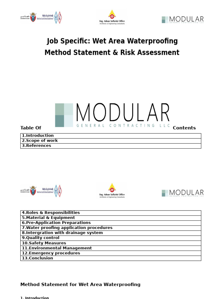Wet Area Waterproofing Method Statement | PDF | Concrete | Personal ...