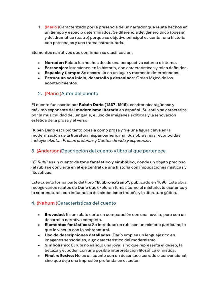 Exposicion Cuento El Rubí LyL | PDF | Cuentos | Poesía