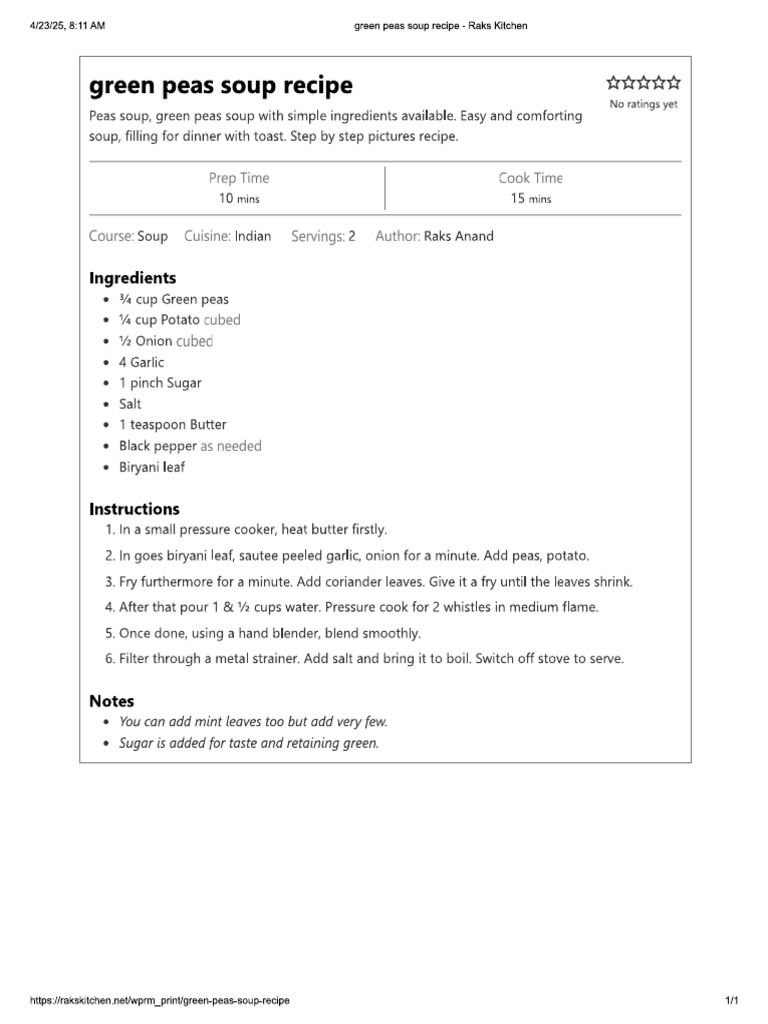 Green Peas Soup | PDF