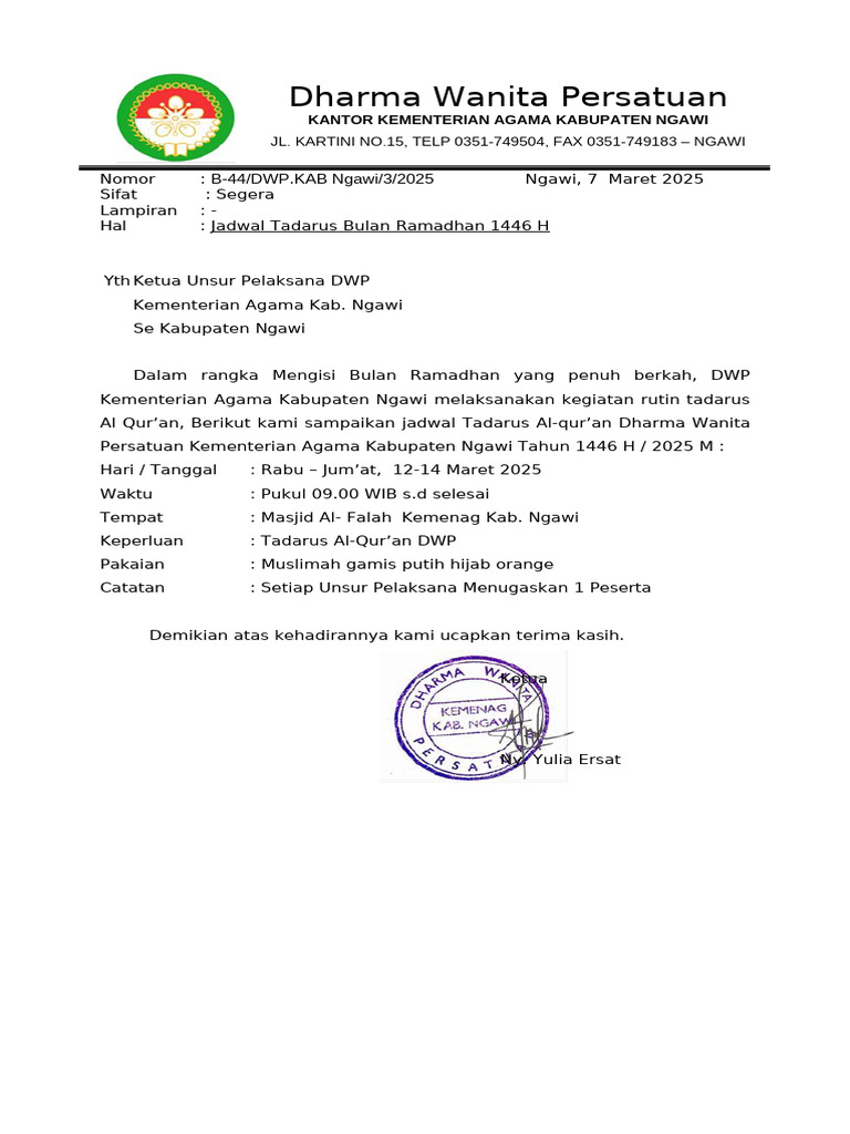 Jadwal Tadarus DWP 1446 H 2025 M | PDF