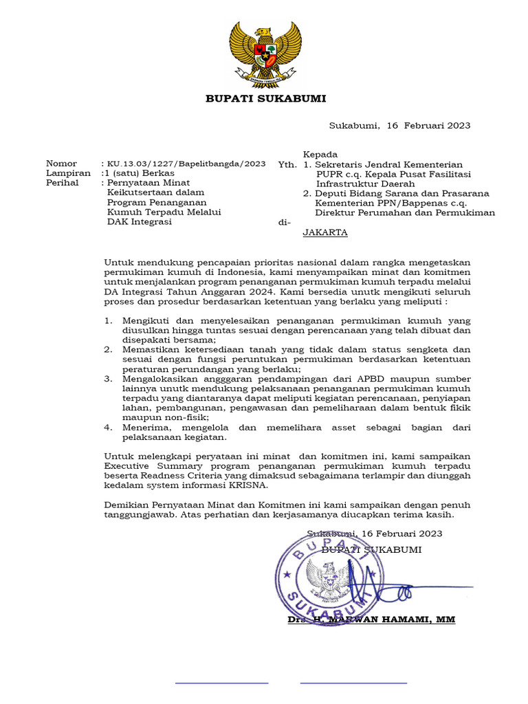 1. Surat Minat DAK Integrasi 2023 | PDF