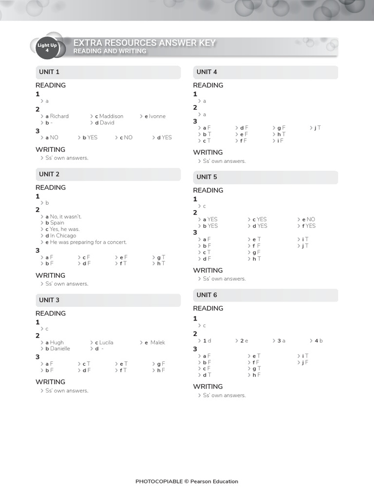 Reading and Writing Answer Key | PDF