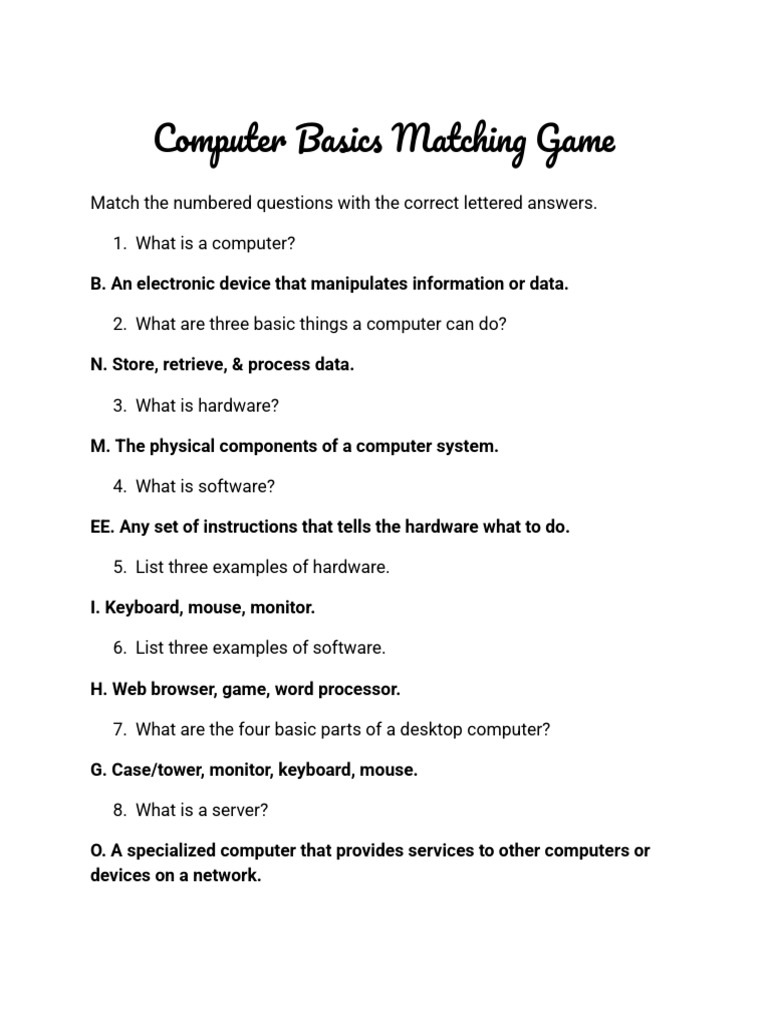 Copia de Computer Basics Matching Game | PDF | Personal Computers ...