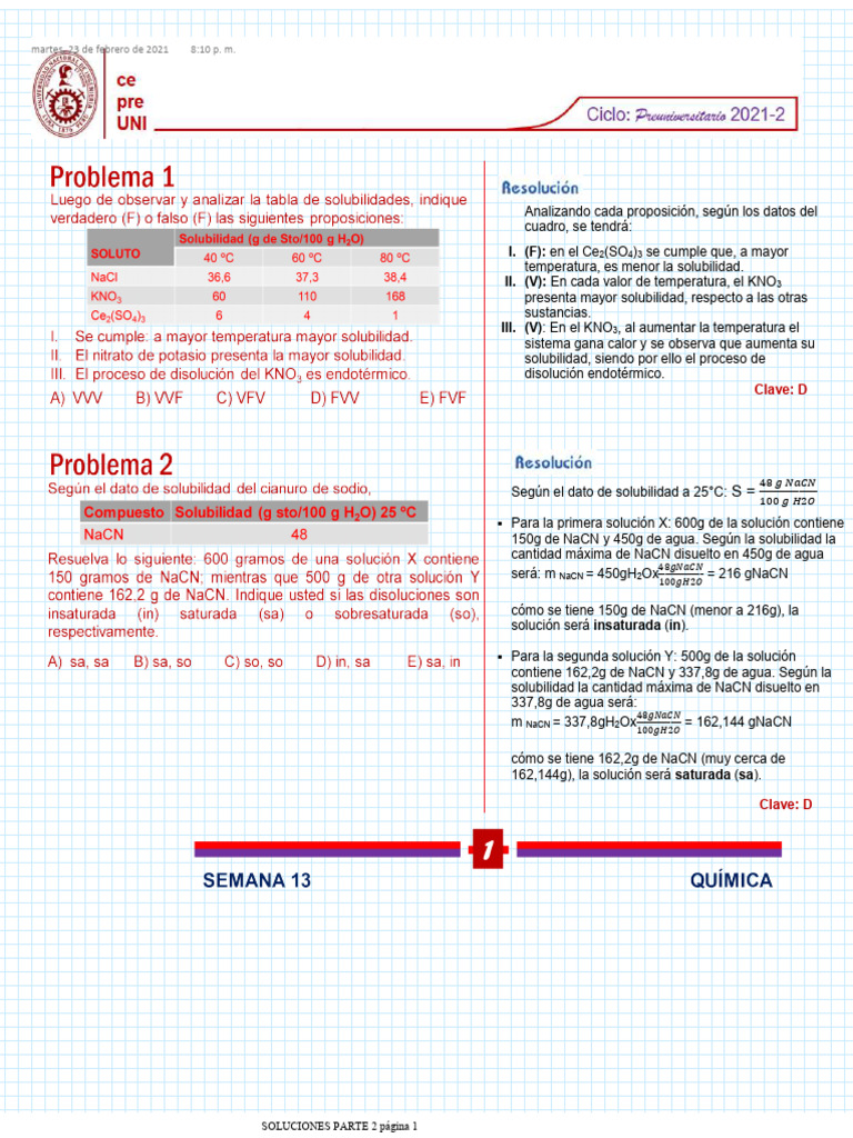 Solucionario disoluciones | PDF | Solubilidad | Naturaleza