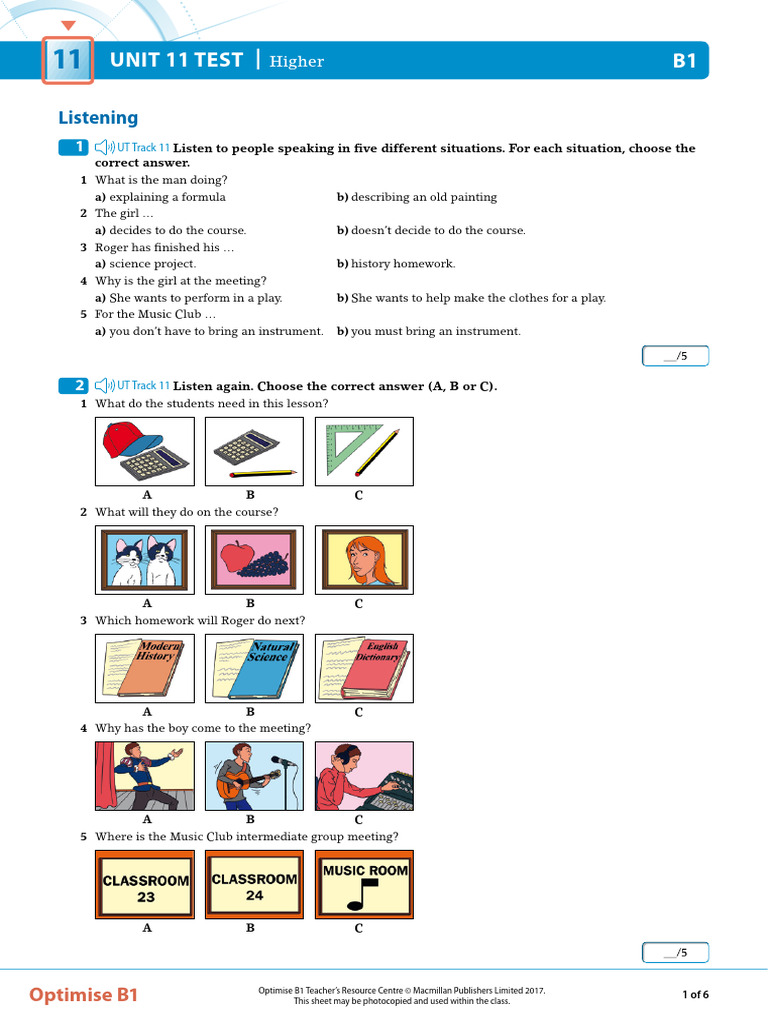 Optimise B1 Unit 11 Test Resource Pdf