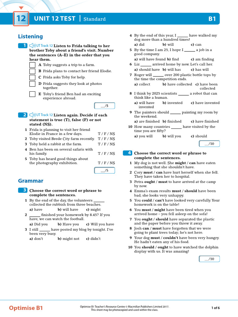 Optimise B1 Unit 12 Test Resources | PDF | Elephant | Zoology