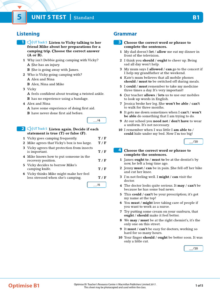 B1 Unit 5 Test: Listening & Reading Activities | PDF