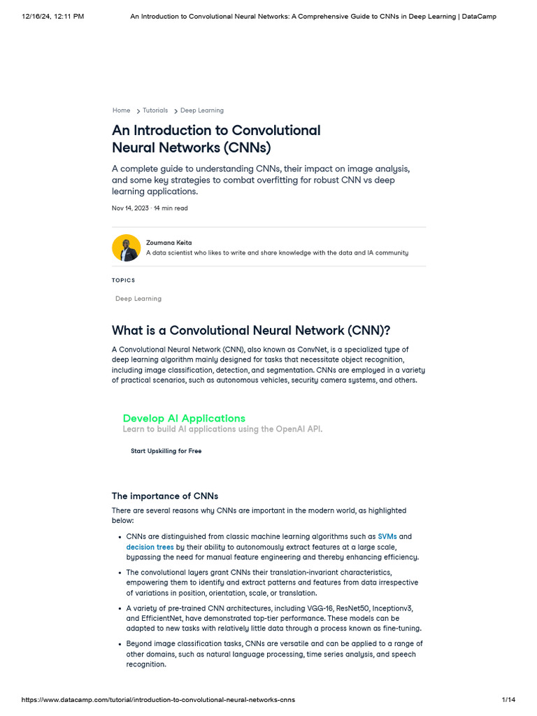 An Introduction To Convolutional Neural Networks - A Comprehensive Guide To CNNs in Deep ...