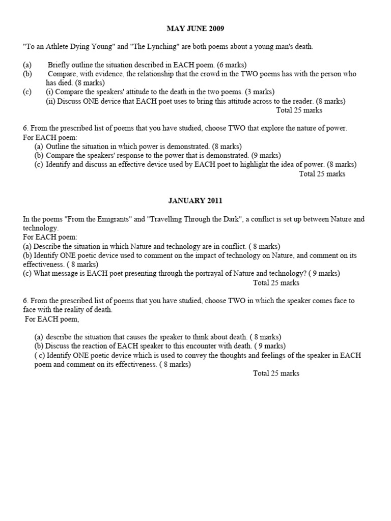 CSEC English B Section B Poetry PP Questions 1 | PDF | Poetry | Psychological Concepts