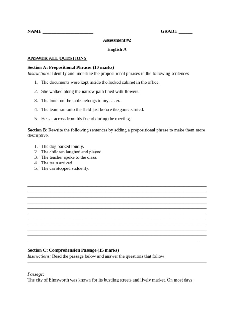 Grade 9 Assessment Without Mark Scheme | PDF