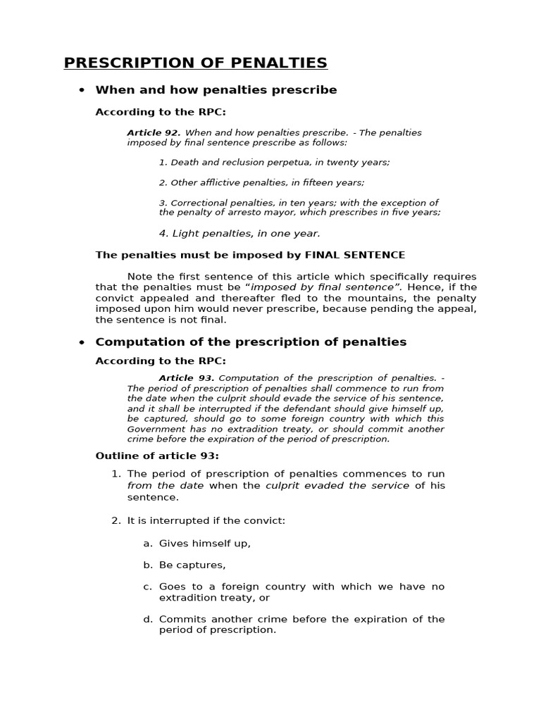 PRESCRIPTION OF PENALTIES | PDF | Statute Of Limitations | Sentence (Law)