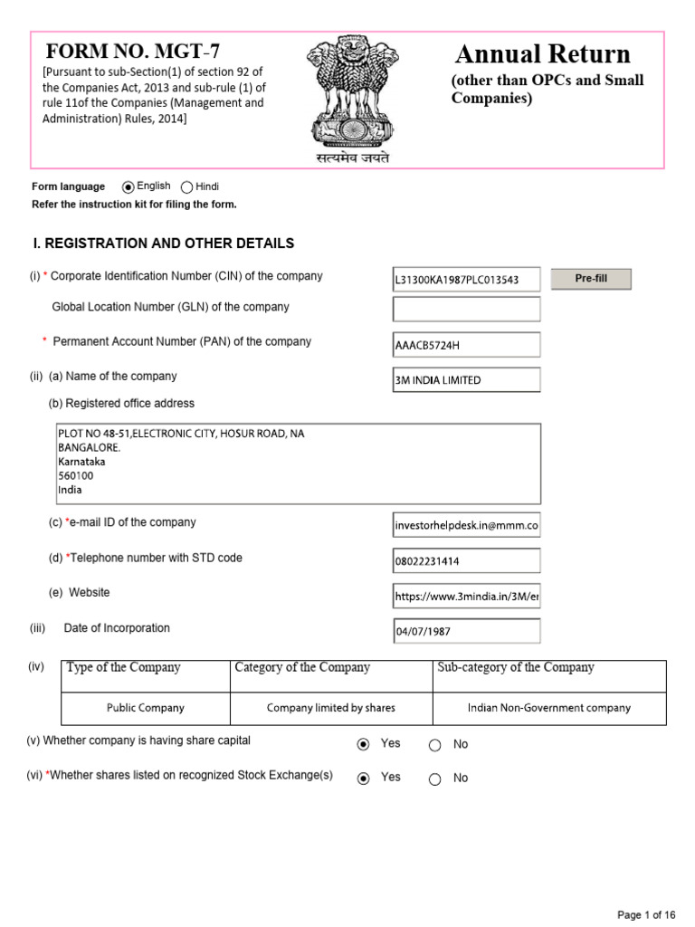8MRDK1AVEIC5AJUEJ90G Form MGT 7 For Year 22 23 Draft R1 | PDF ...