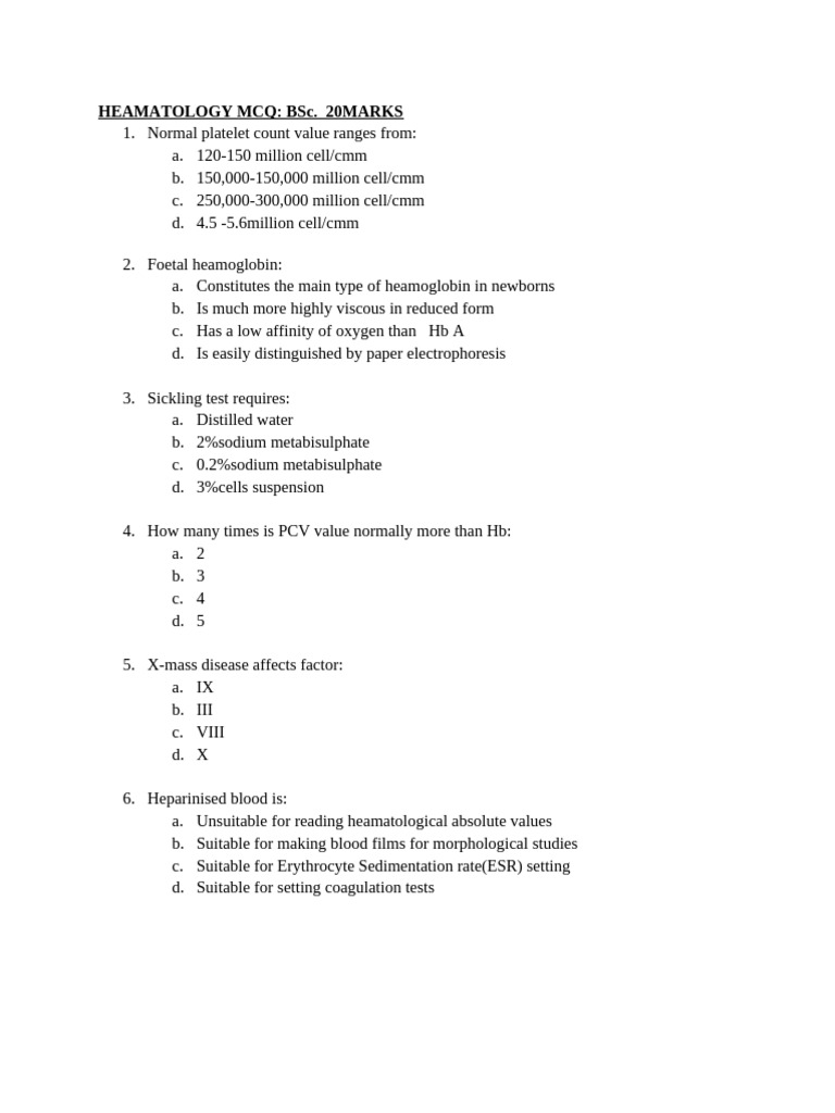 Diploma Heamatology Theory | PDF | Anemia | Coagulation