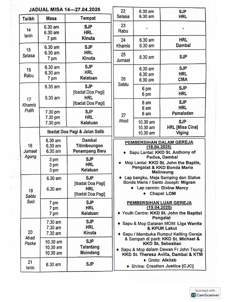 Holy Week Mass Schedule | PDF