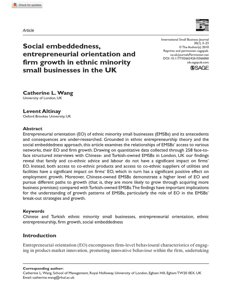 Social Embeddedness, Entrepreneurial Orientation and Firm Growth in ...