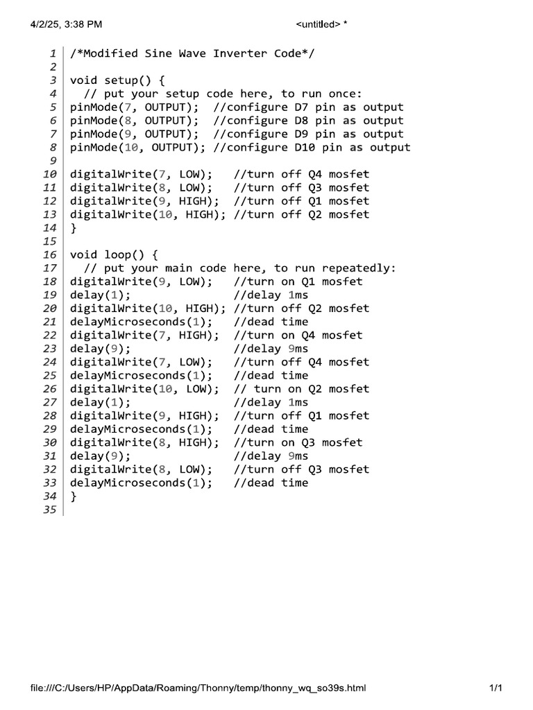 Modified Sine Wave Inverter Code | PDF