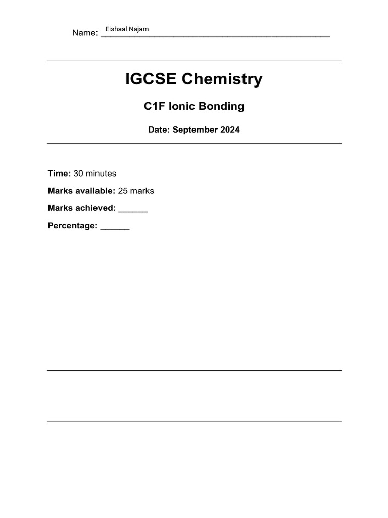 IGCSE Chemistry: Ionic Bonding Practice | PDF | Ion | Salt (Chemistry)