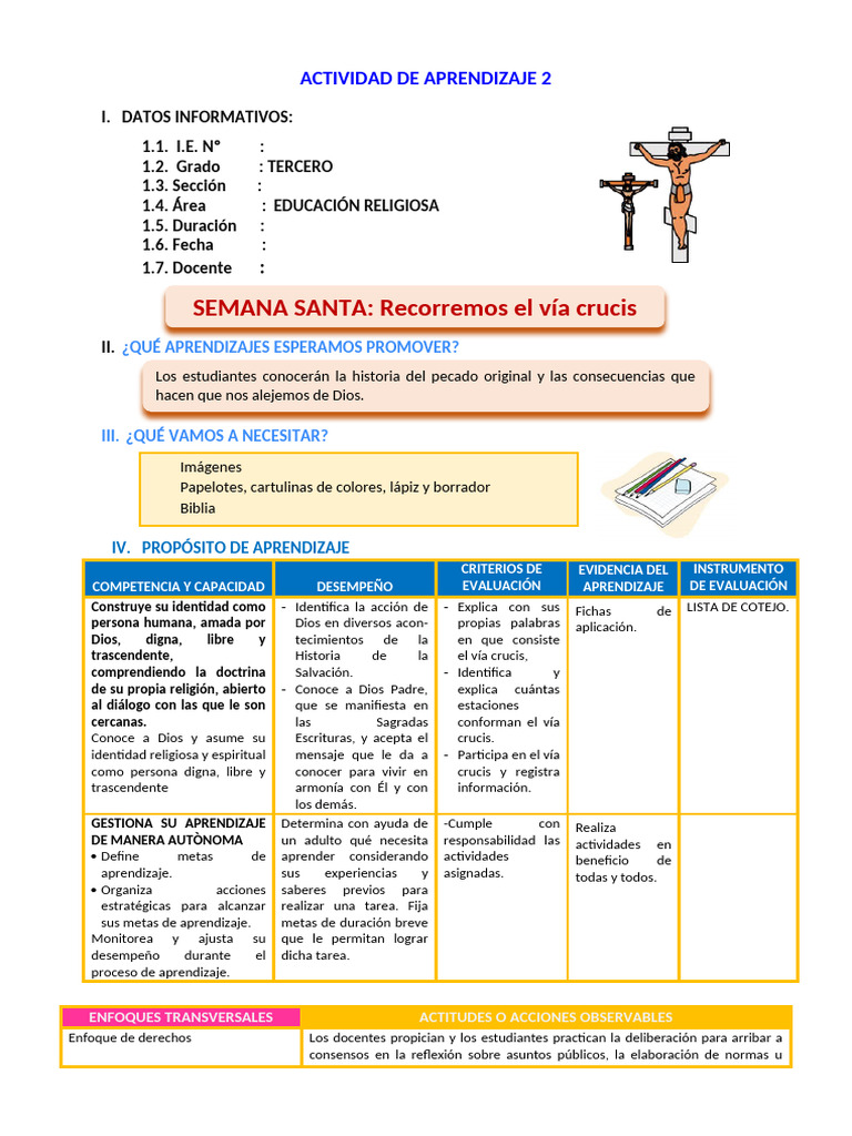 D2 A2 SESION REL. SEMANA SANTA Recorremos El Vía Crucis | PDF | Jesús | Estaciones de la Cruz