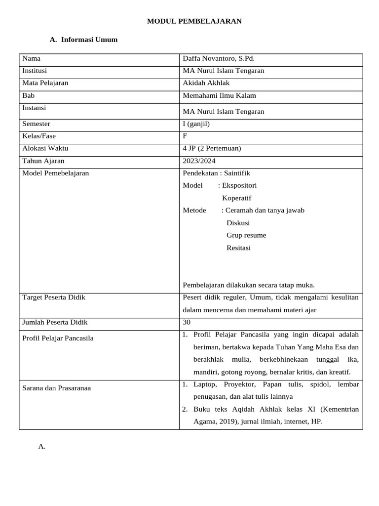 UAS Modul Ajar (Daffa Novantoro 23010200039) | PDF