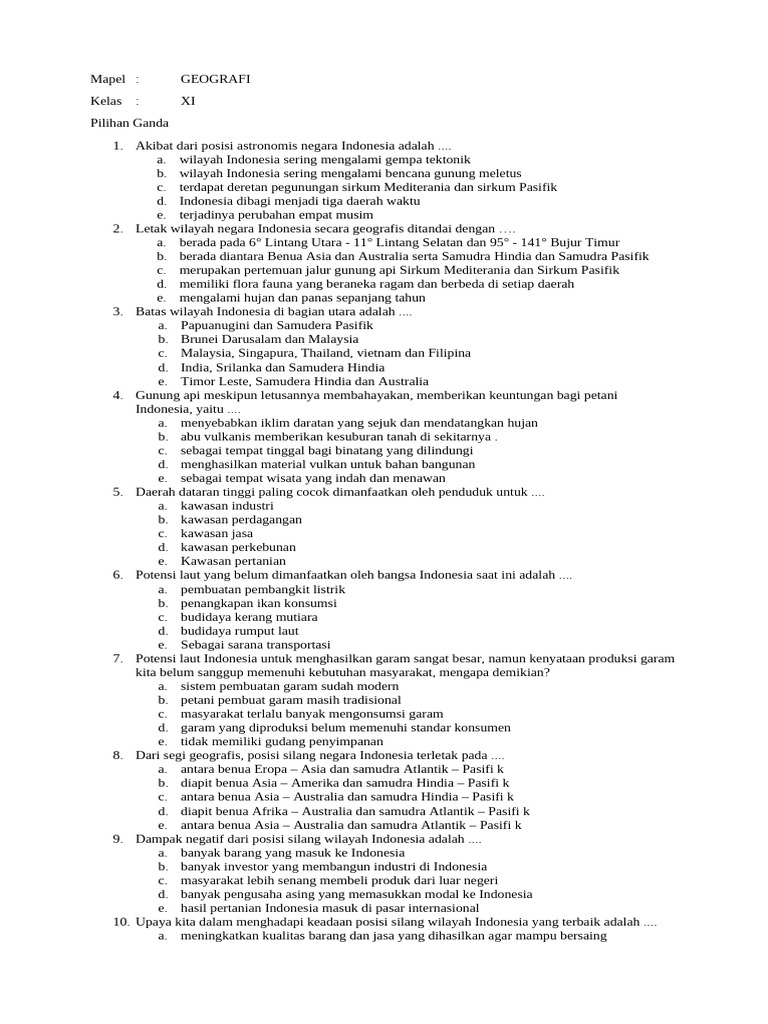 Soal Geografi XI | PDF