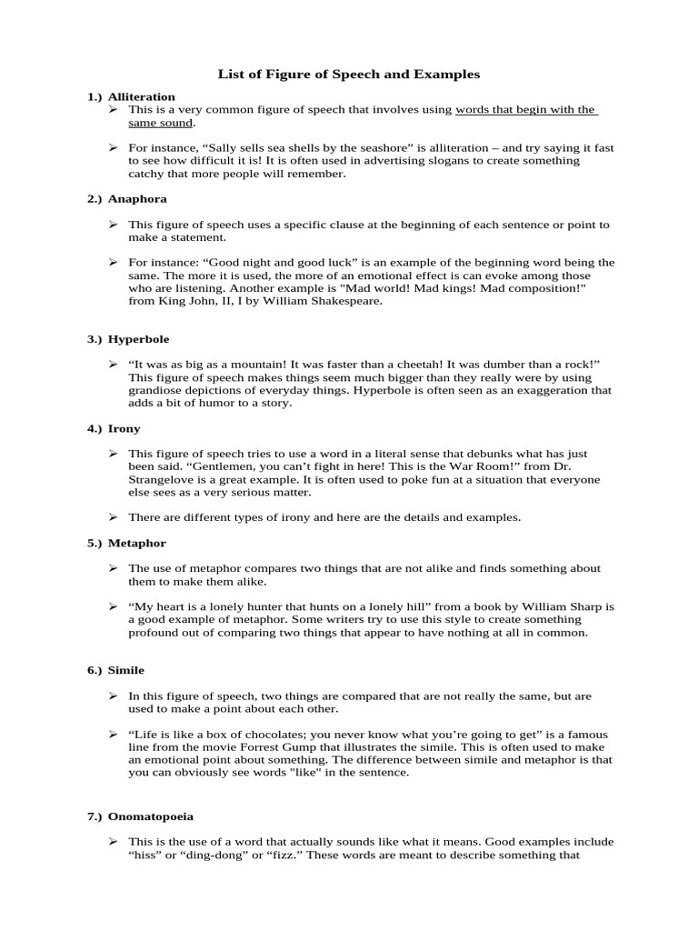 Figures of Speech with Examples | PDF | Adverb | Verb