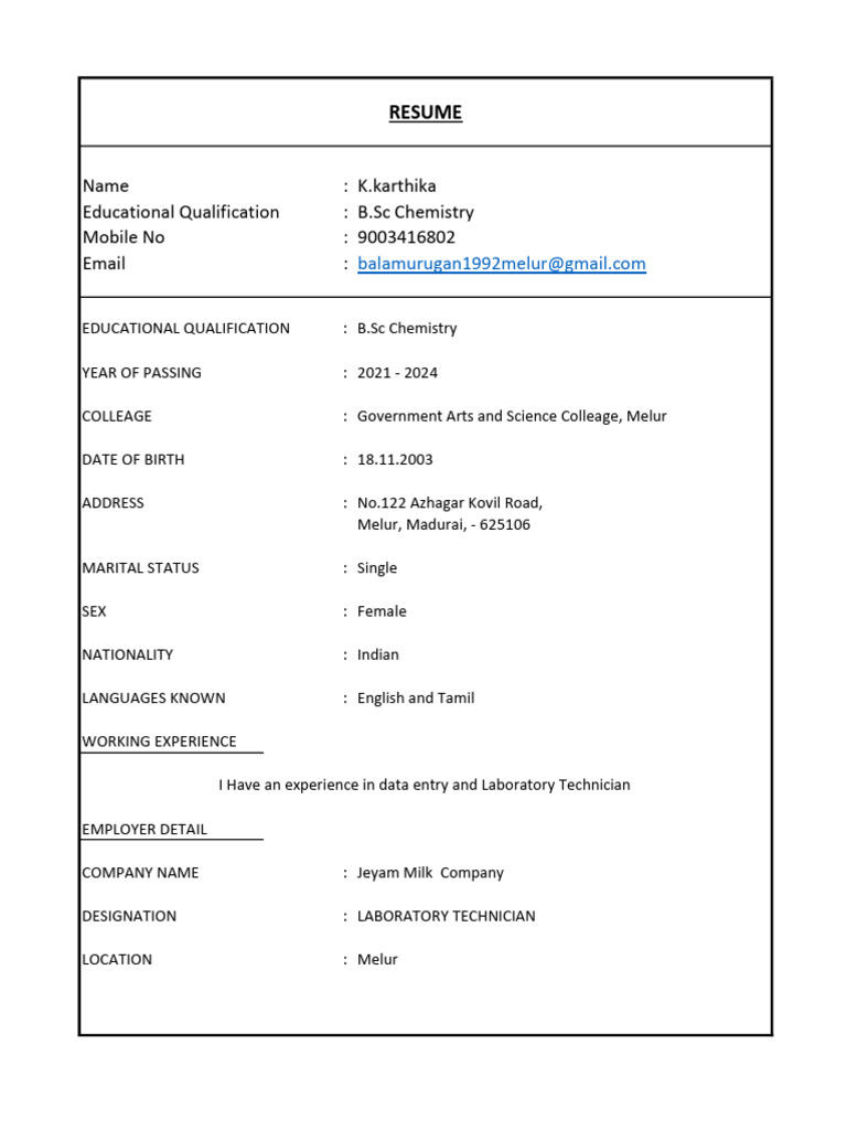 K. Karthika Resume | PDF