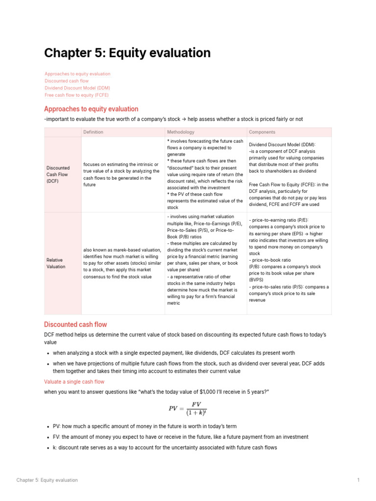 Equity Evaluation Methods Explained | PDF | Discounted Cash Flow ...