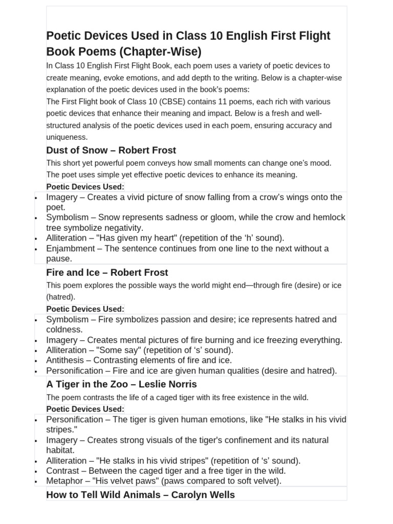 Poetic Devices Used in Class 10 English First Flight Book Poems | PDF ...