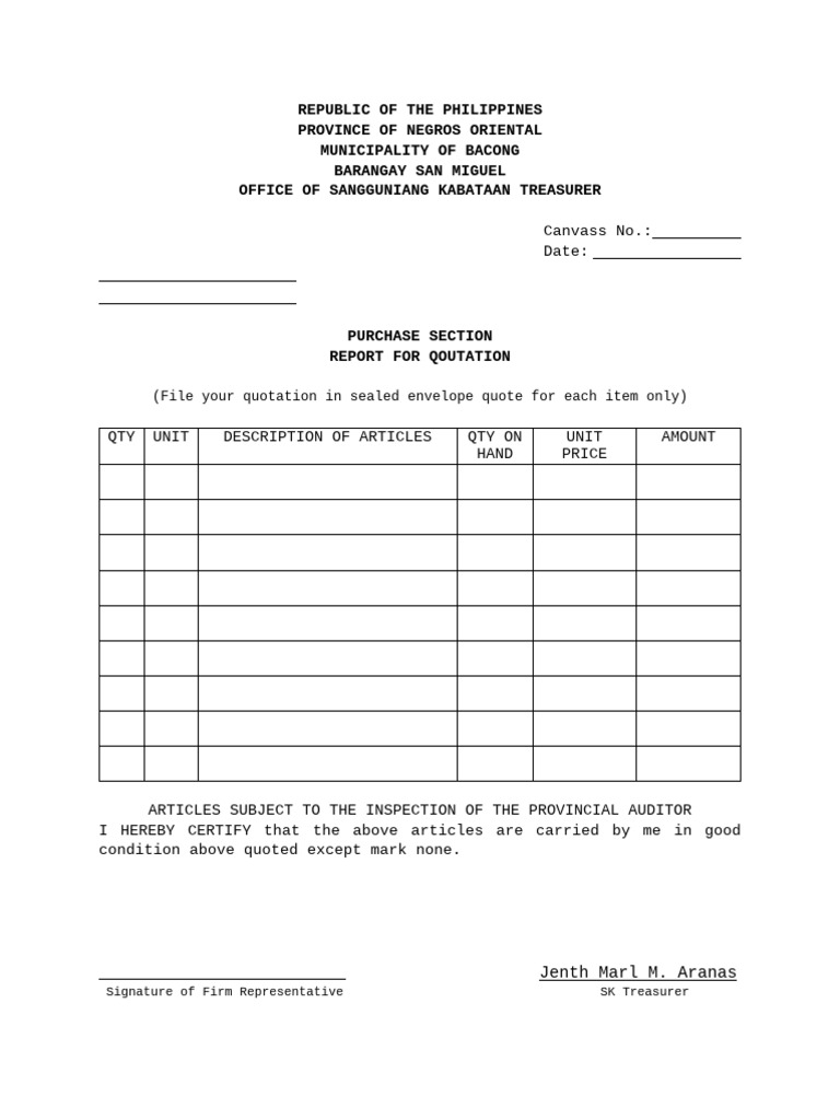 Purchase Qoutation Form | PDF