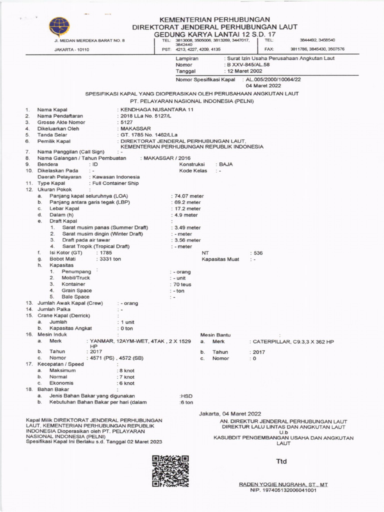 Spesifikasi Data Kapal Indonesia | PDF