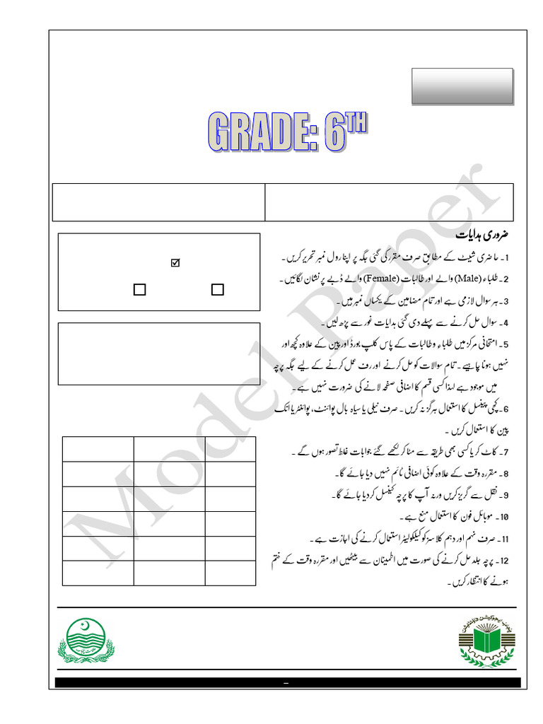 Class 6 Model Paper for Practice | PDF | Chemical Elements | Tissue ...