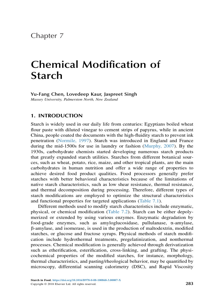 Starch, Chemical Modification. | PDF | Starch | Hydrolysis