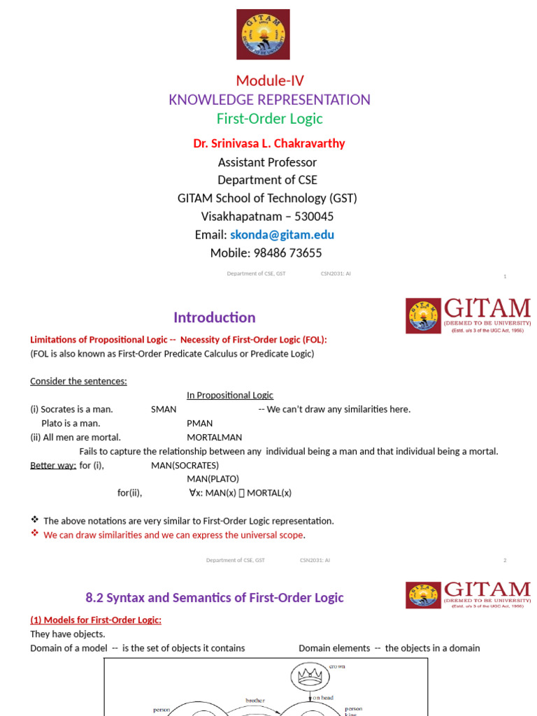 AI-Module4-2-First-Order Logic | PDF | Interpretation (Logic) | First Order Logic