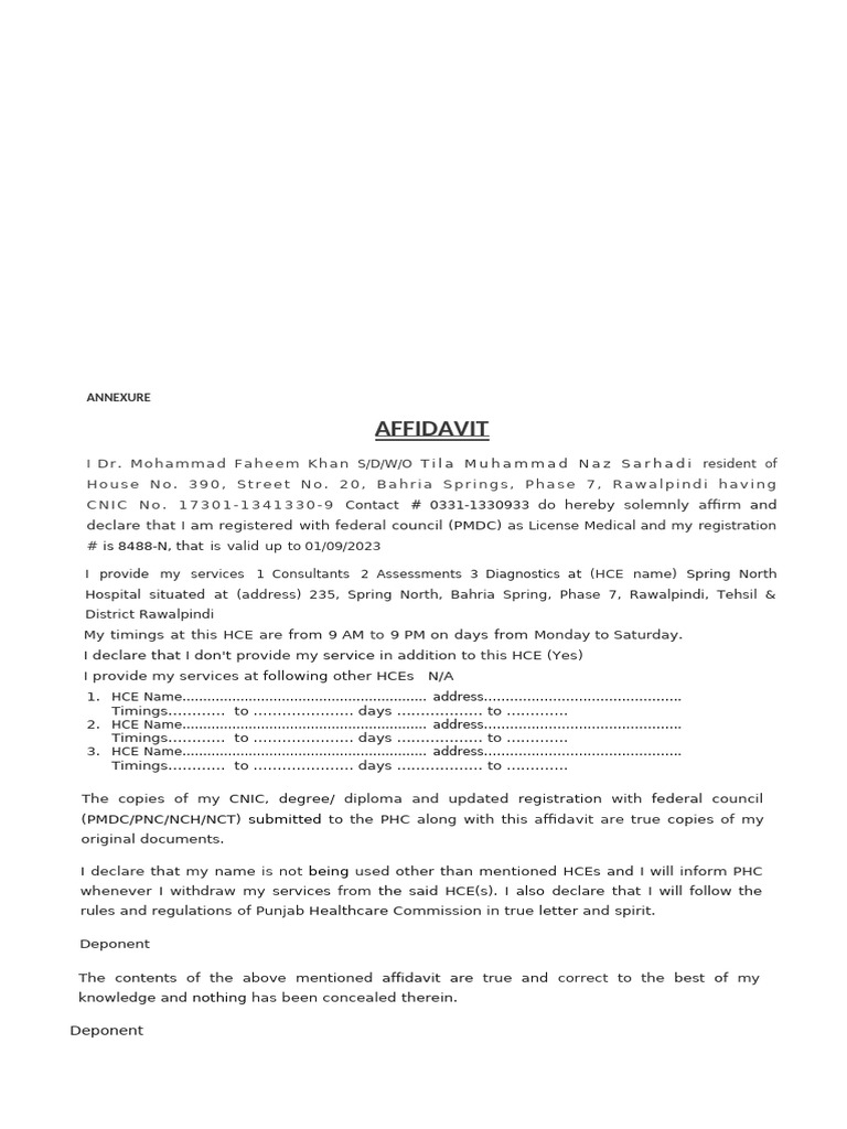 Punjab Health Care Affidavit | PDF