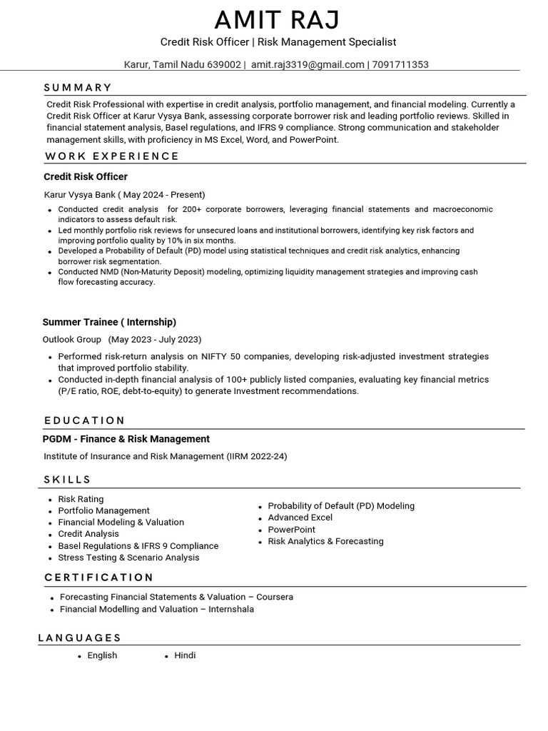 Amit Raj Analyst Credit Research | PDF | Credit Risk | Risk