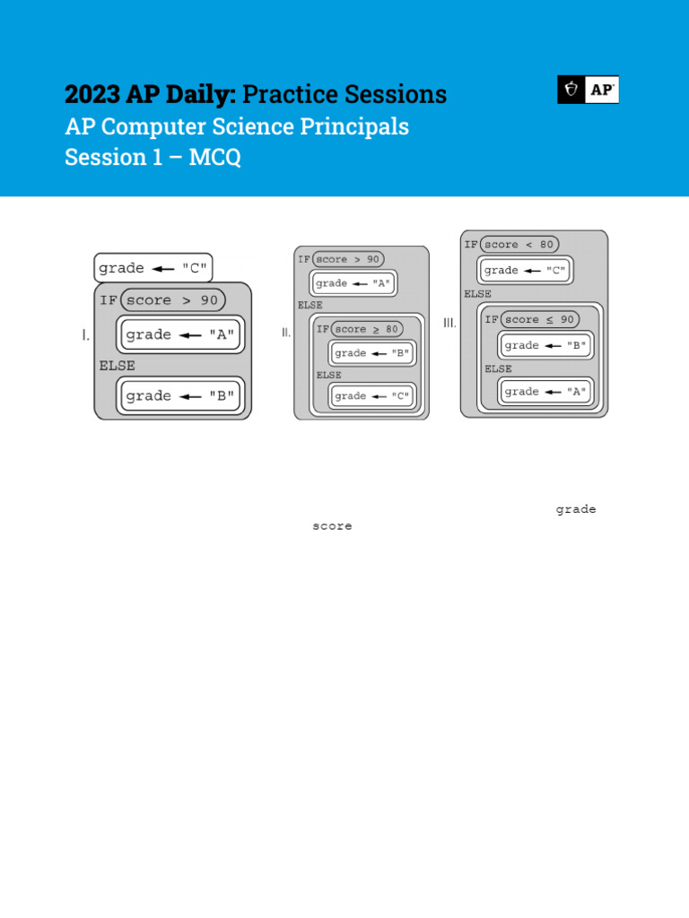Session 1 CSP 2023 AP Daily Practice Sessions | PDF | Software Engineering | Computer Programming