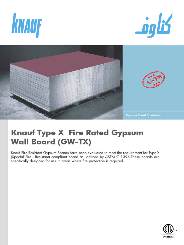 Knauf Type X Fire Rated GW TX | PDF | Drywall | Wall