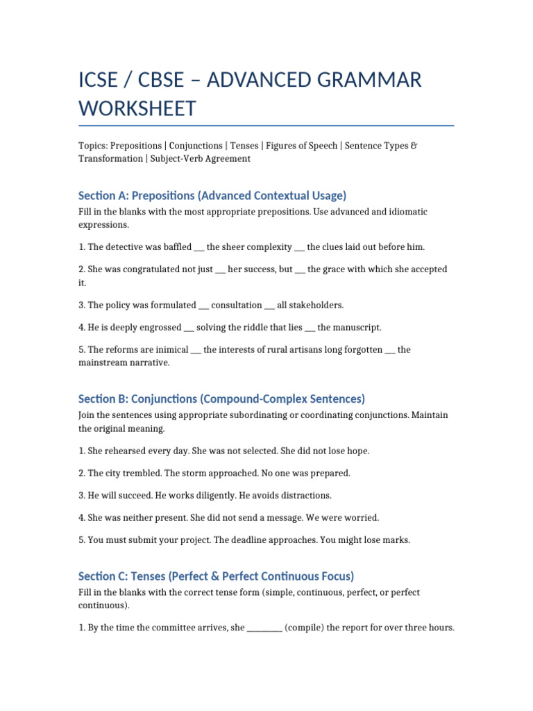 Advanced Grammar Worksheet 6 | PDF | Linguistic Typology | Syntax
