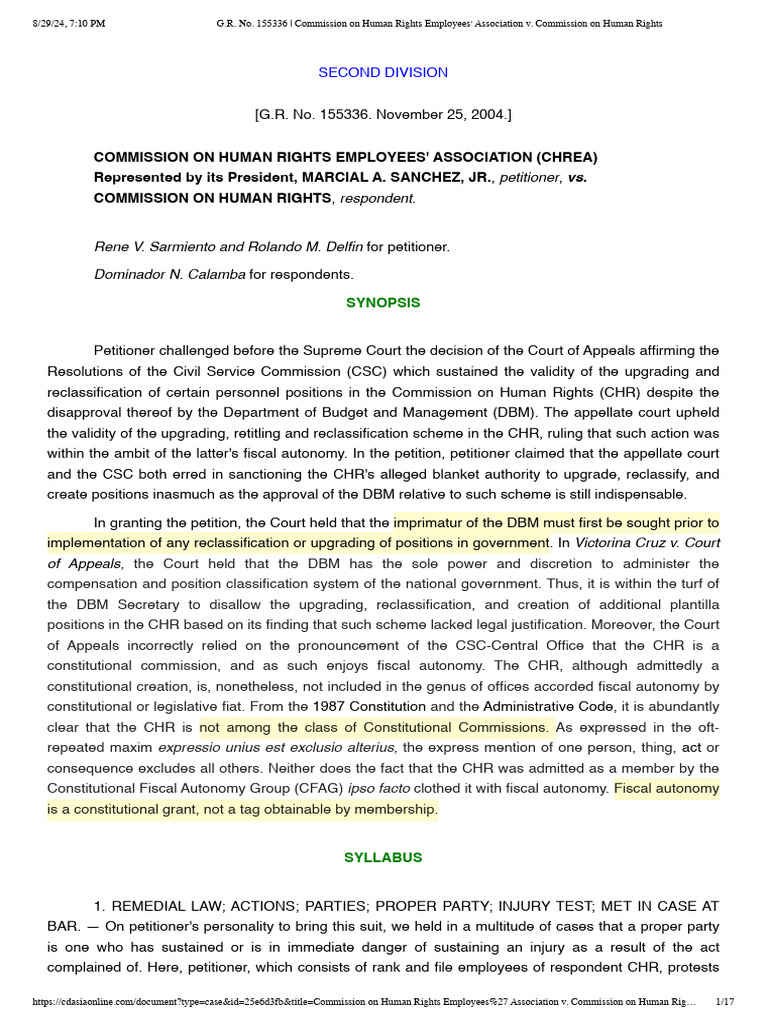 0039 CHR Employees Assoc. v. CHR (2004) | PDF | Employment | Board Of ...