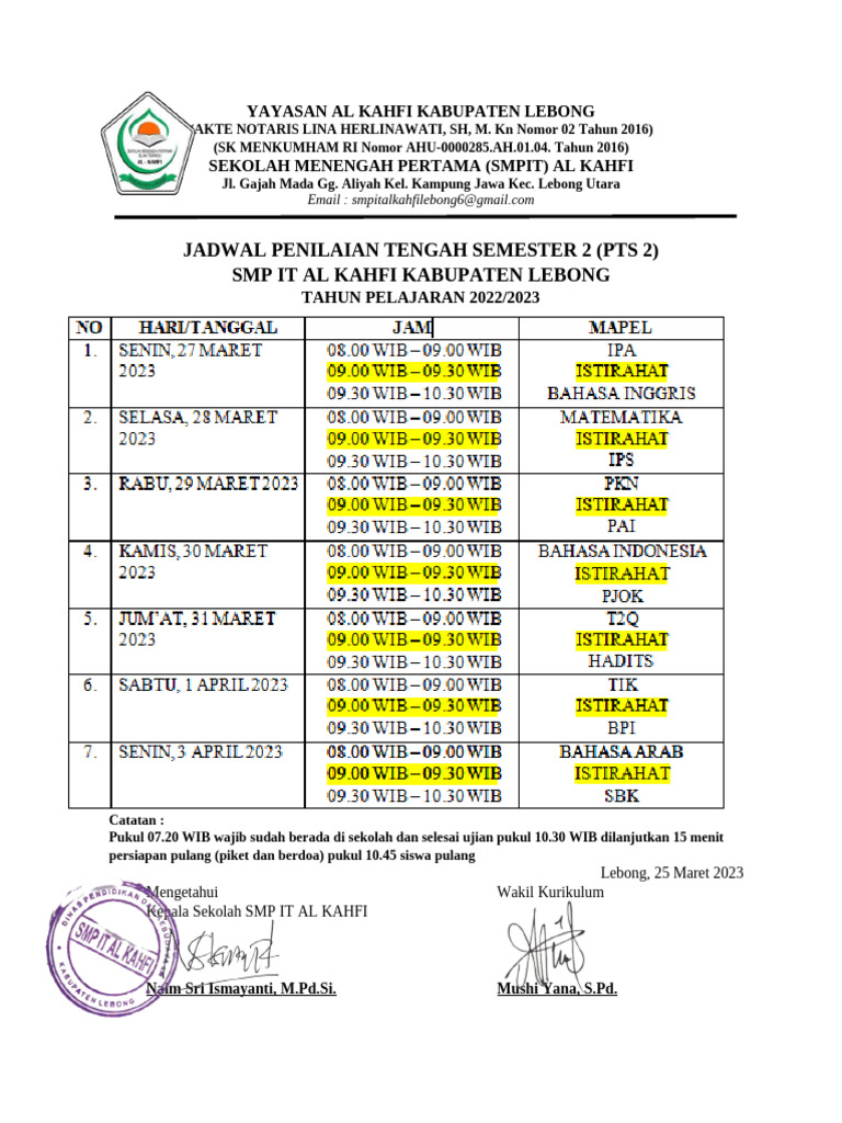 JADWAL PTS SMT 2 TP.2022.2023 Newww | PDF