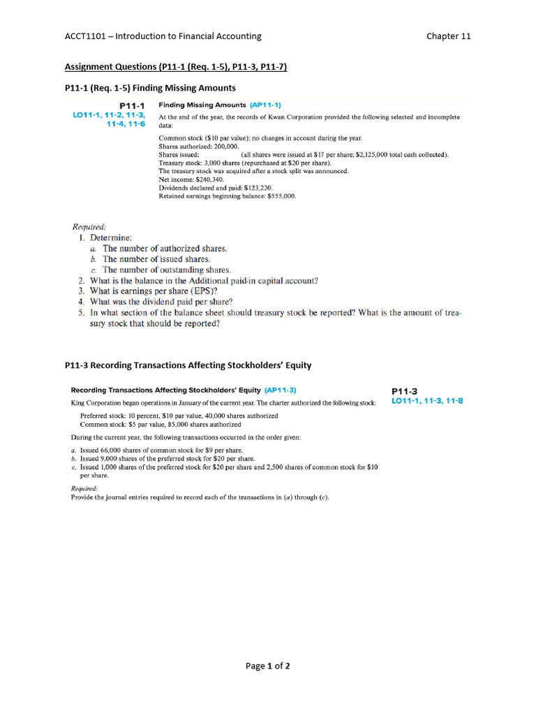 ACCT1101 Chapter 11 Assignment Guide | PDF