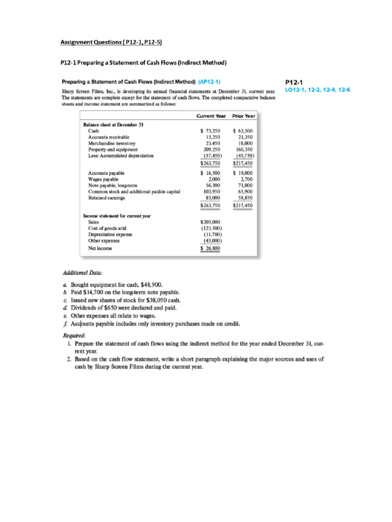 ACCT1101 - Assignment Questions - Chapter 12-2 | PDF | Cash Flow ...