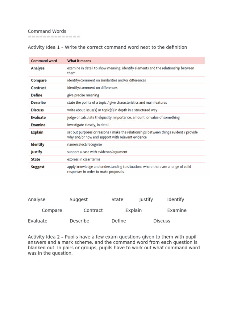 Command words activity | PDF