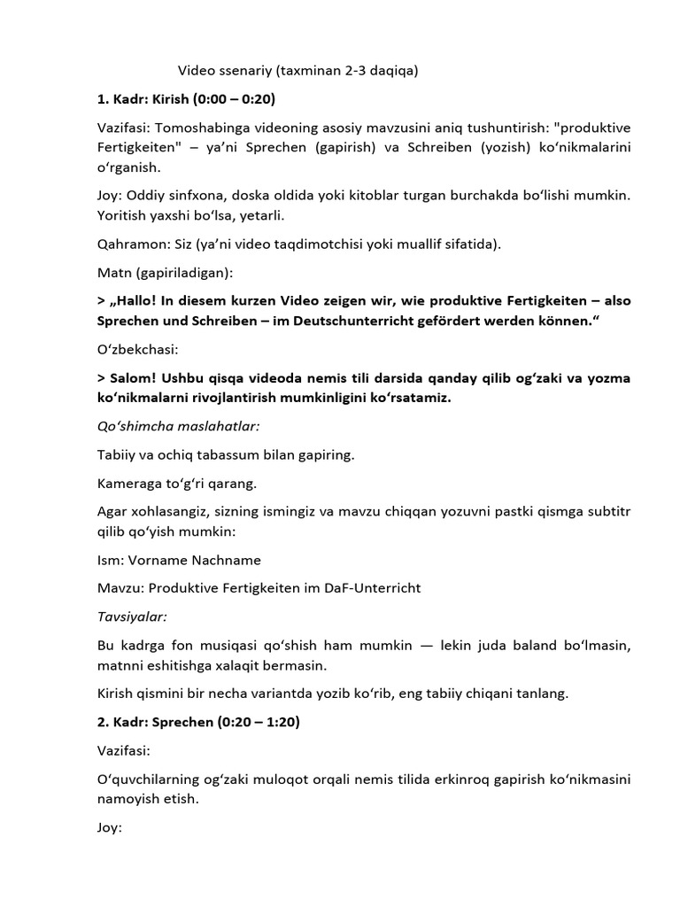 Video ssenariy | PDF