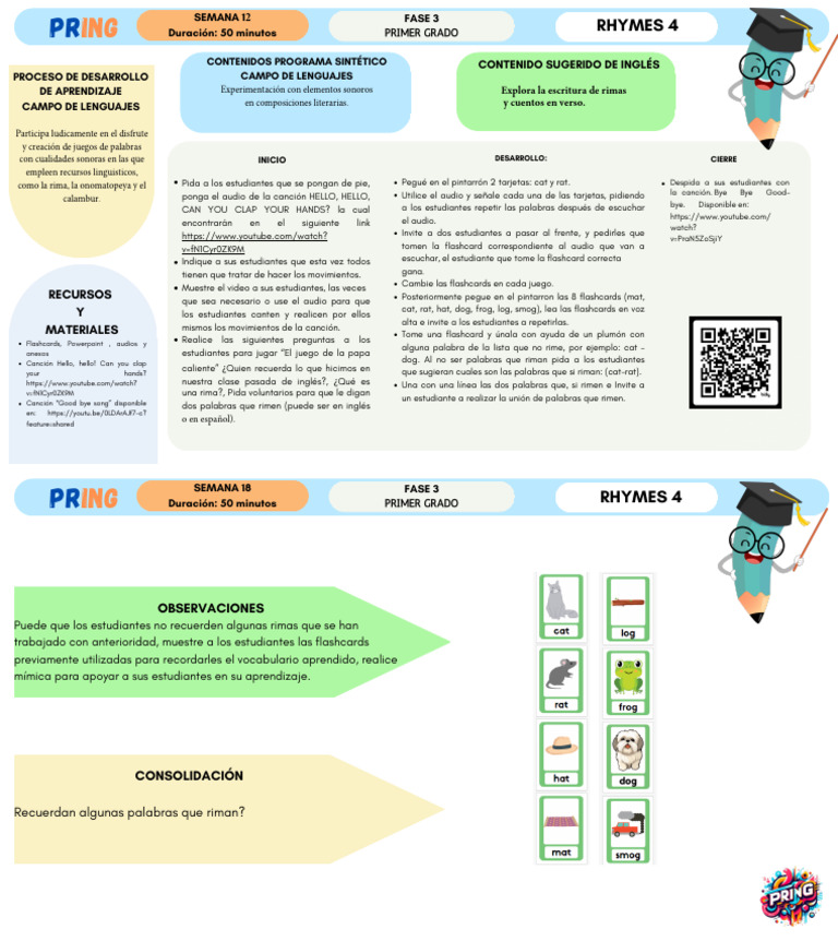 Actividades de Rimas para Primer Grado | PDF