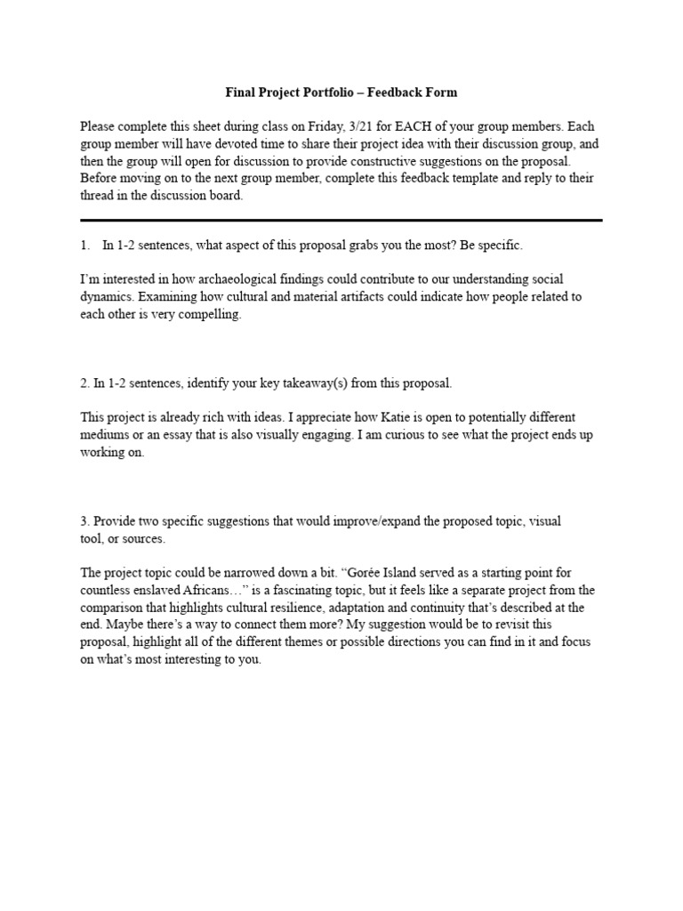 Final Project Feedback Form | PDF
